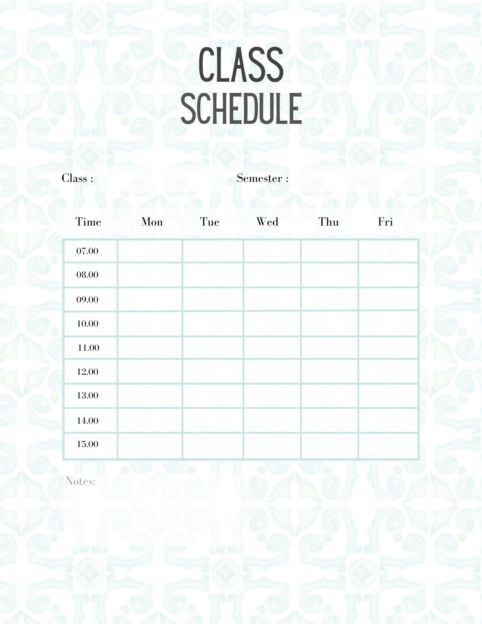 Class Schedule for Students Fillable & Printable Weekly Student Planner ...