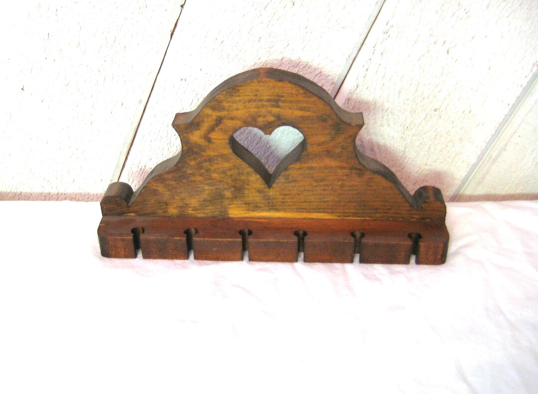 Vintage Wooden Teaspoon Rack, Brown Wood Souvenir Spoon Rack, Holds 6 ...