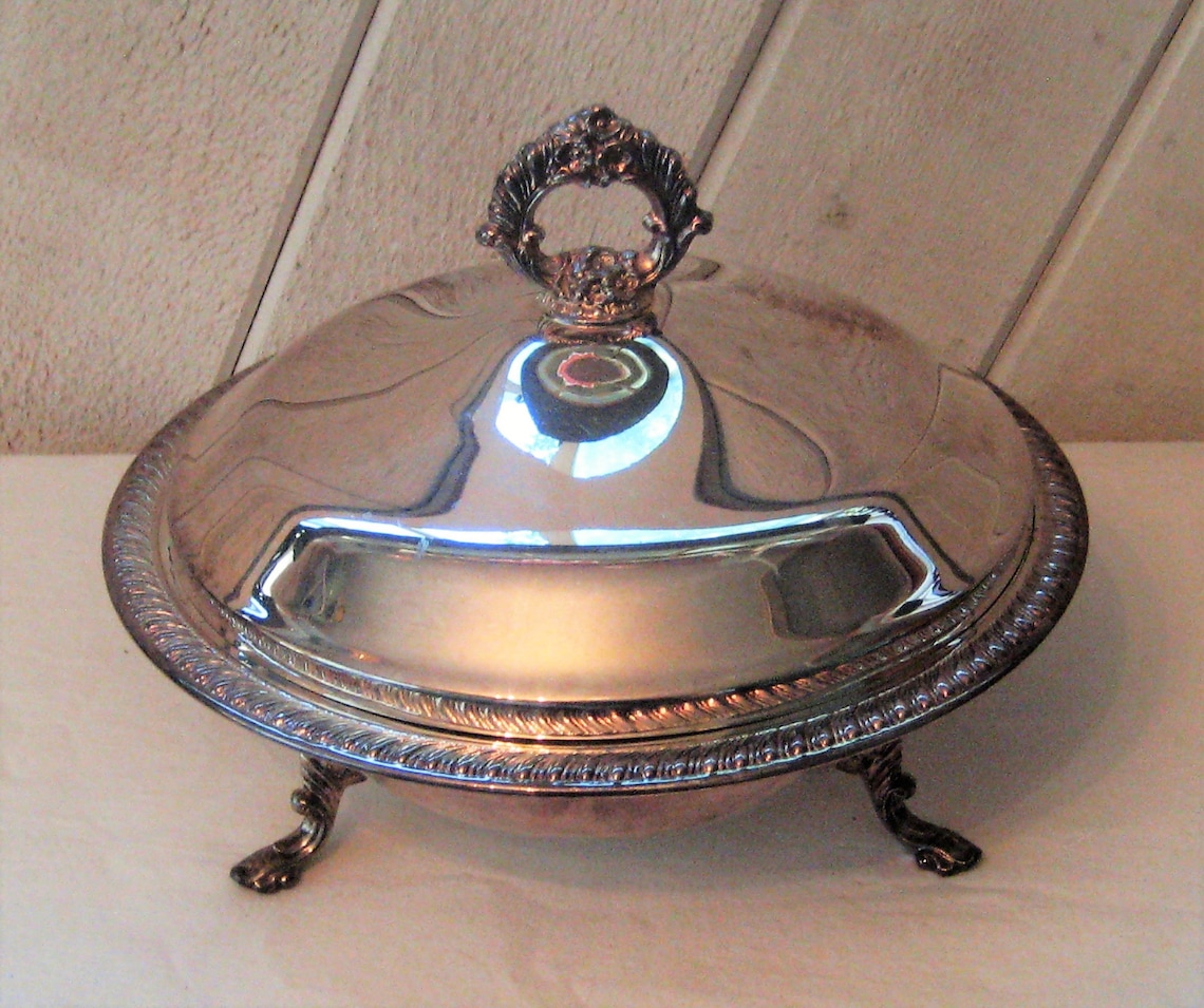 Silver plated footed casserole dish clear glass pyrex bowl | Etsy