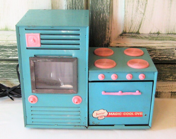 Vintage Toy Tin Oven, Junior Chef Magic Cool Oven, Old Metal Toy Stove ...
