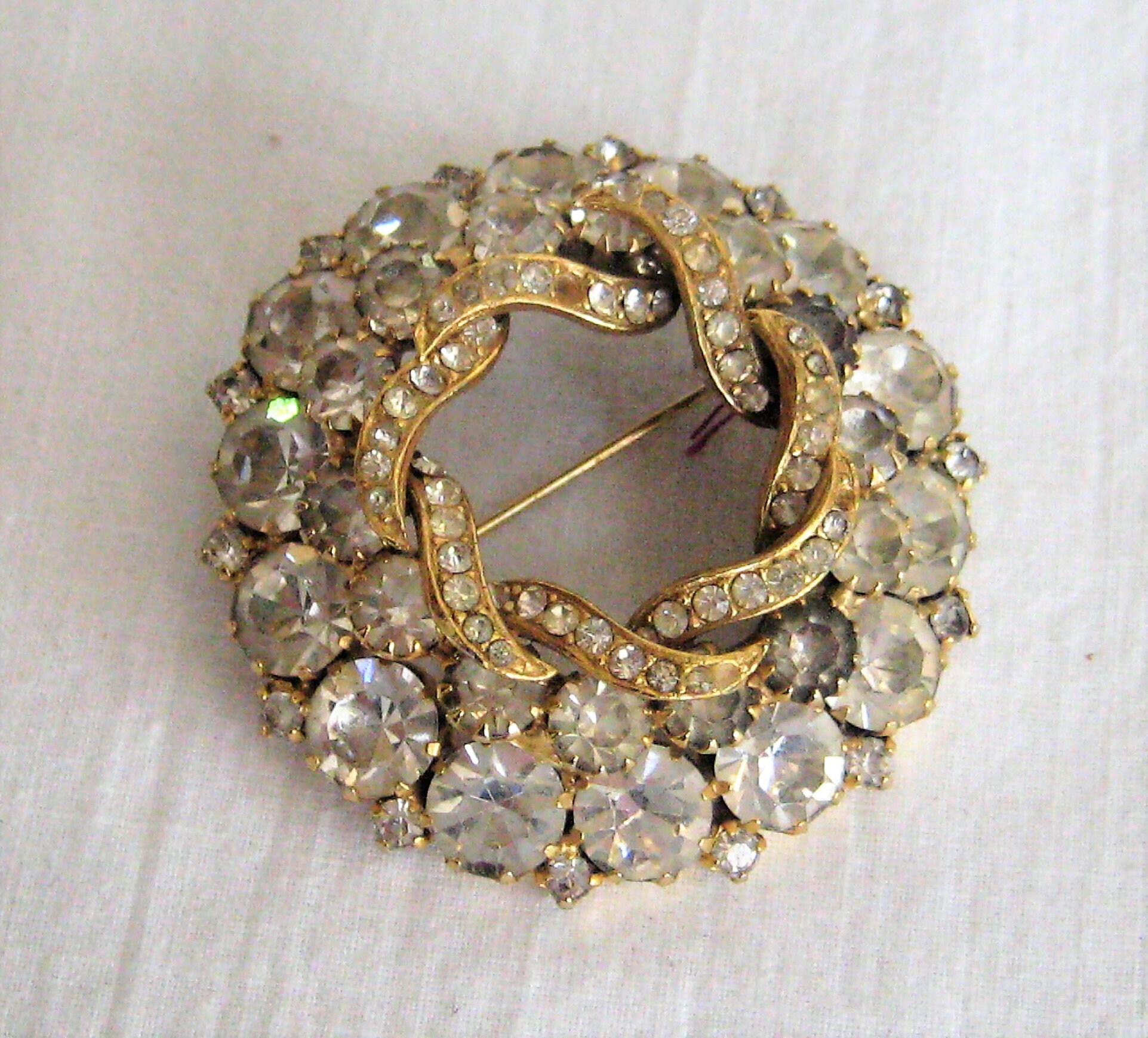 Clear Rhinestone Circle Brooch, Round Lapel Pin, Many Large Tiny Glass ...