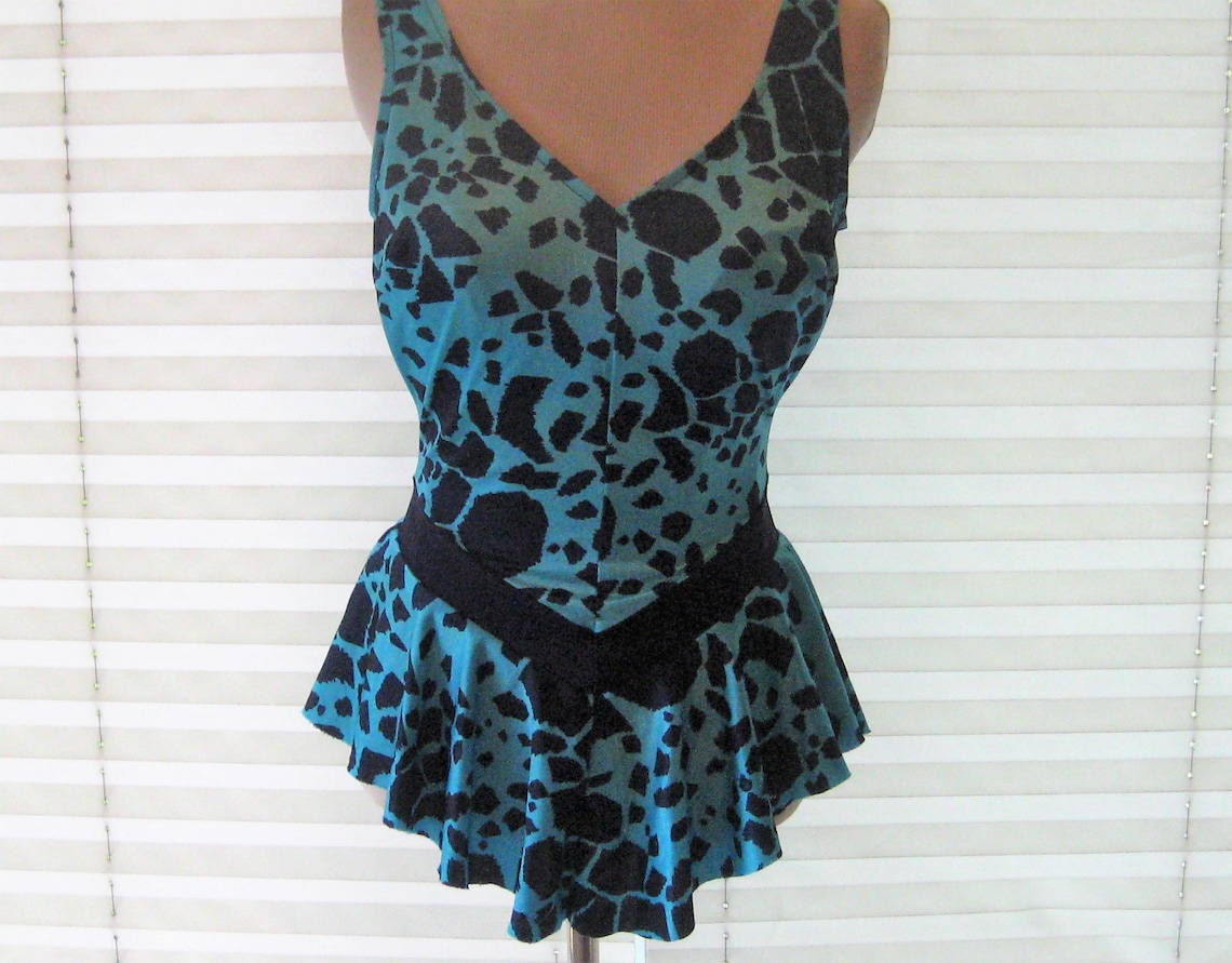 Vintage one piece bathing suit turquoise navy blue ruffled | Etsy