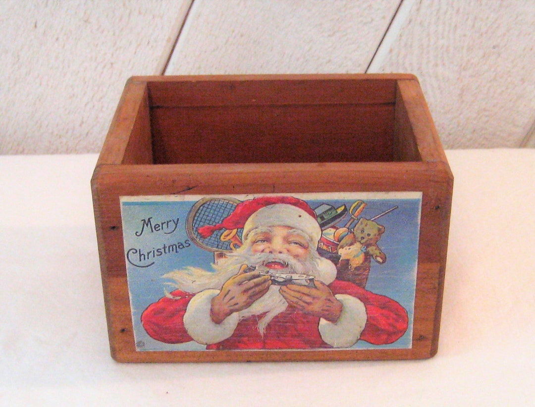 Vintage Wood Santa Claus Box, Wooden Christmas Box, 70s 80s, Antique ...
