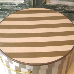 Vintage Gold Striped Hat Box, Round Cardboard Hatbox, MCM Mid Century ...