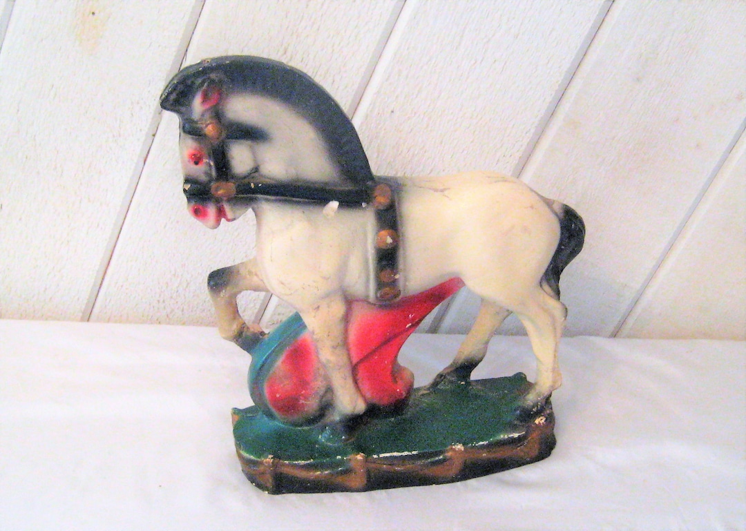 Trojan Horse Statue, Antique Chalkware Figurine, Carnival Prize, Large ...