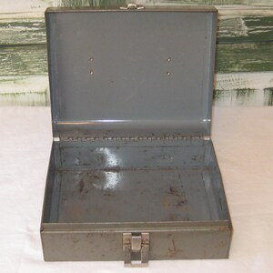 Rustic Gray Metal Tool Box, Petite Size, Hinged Lid, Mechanics Box ...