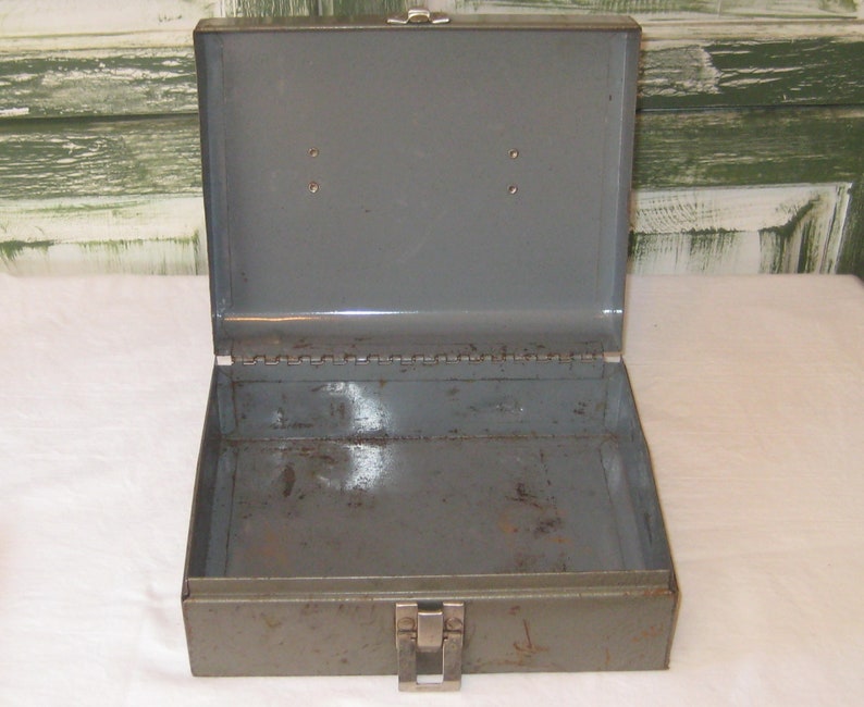 Rustic Gray Metal Tool Box Petite Size Hinged Lid Mechanics - Etsy