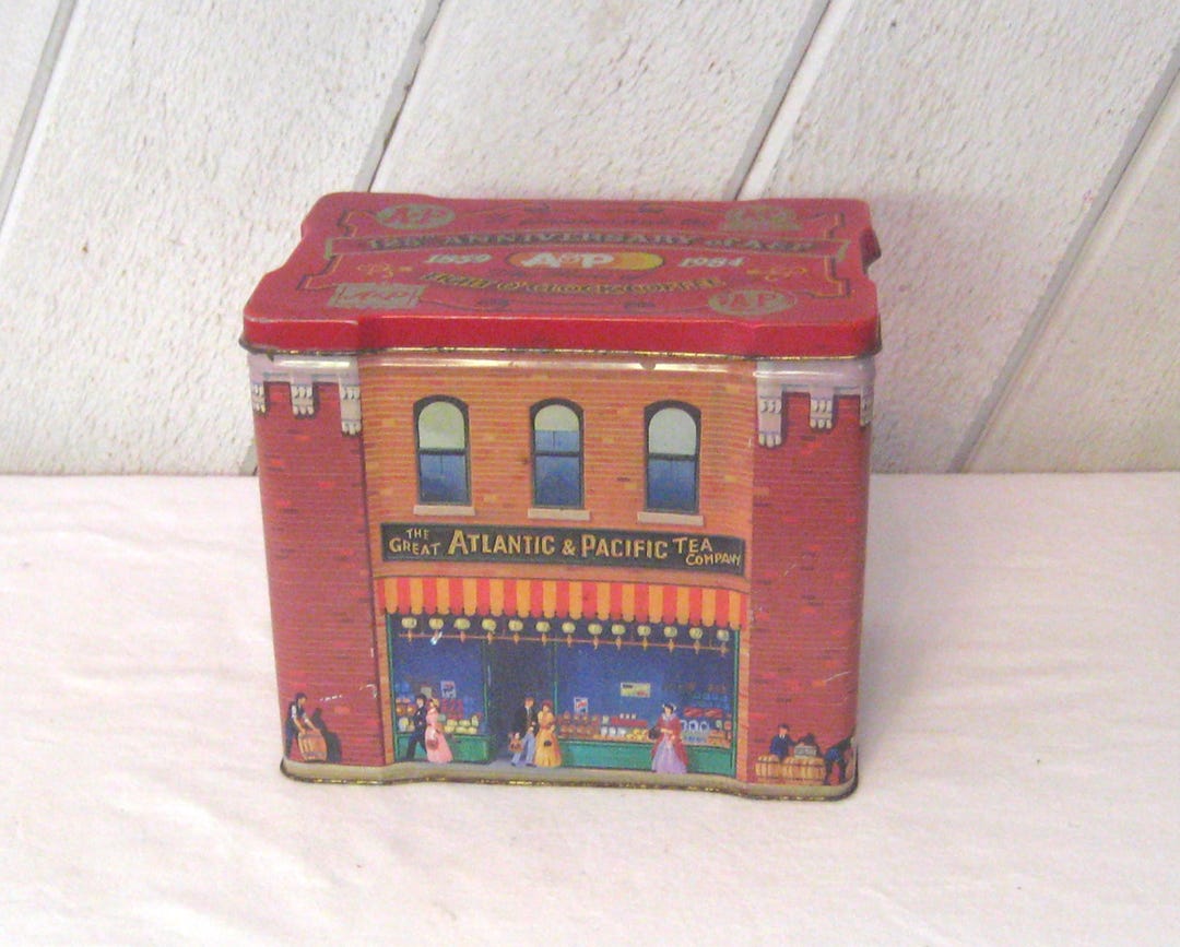 Vintage Tin Box, Lidded Red Metal Box Antique Reproduction of A&P Store ...