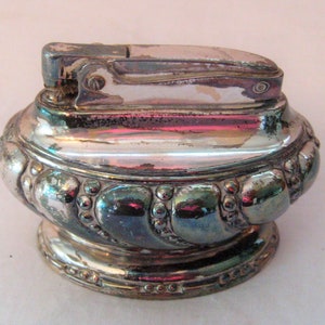 Silverplate Table Lighter, Crown, Tarnished Silver Mid Century Lighter ...