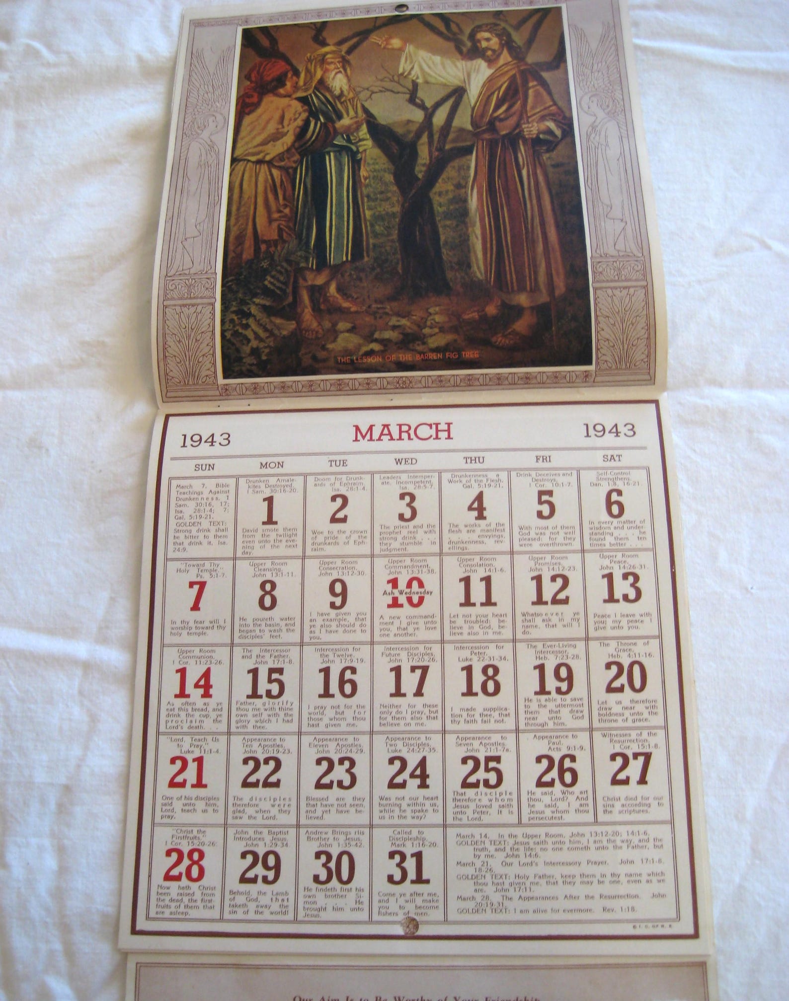 Vintage 1943 Religious Wall Calendar, Bible Quotes, Many Pictures Jesus ...