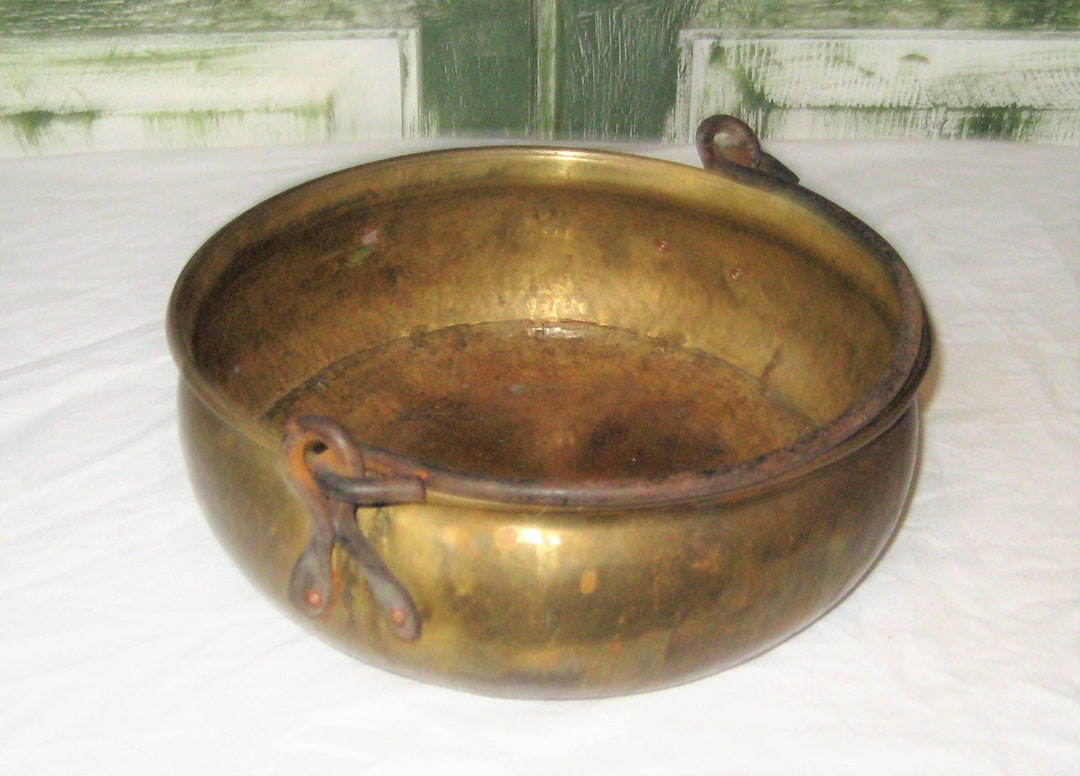 Antique Hammered Brass Indoor Planter, Metal Pot With Folding Center ...