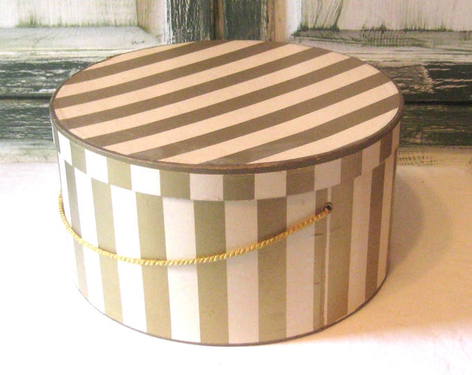 Vintage Gold Striped Hat Box, Round Cardboard Hatbox, MCM Mid Century ...