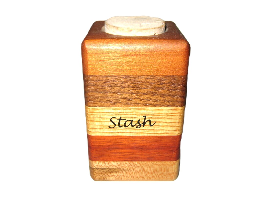 Vintage Brown Inlaid Wood Stash Box, Large Cork Plug, Cherry Walnut ...