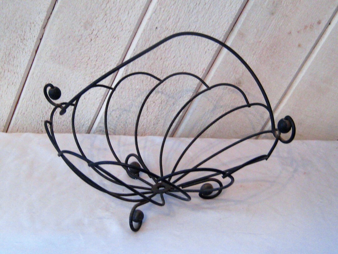 Vintage Wire Metal Basket With Decorative Handle, Ornate Swirl Design ...