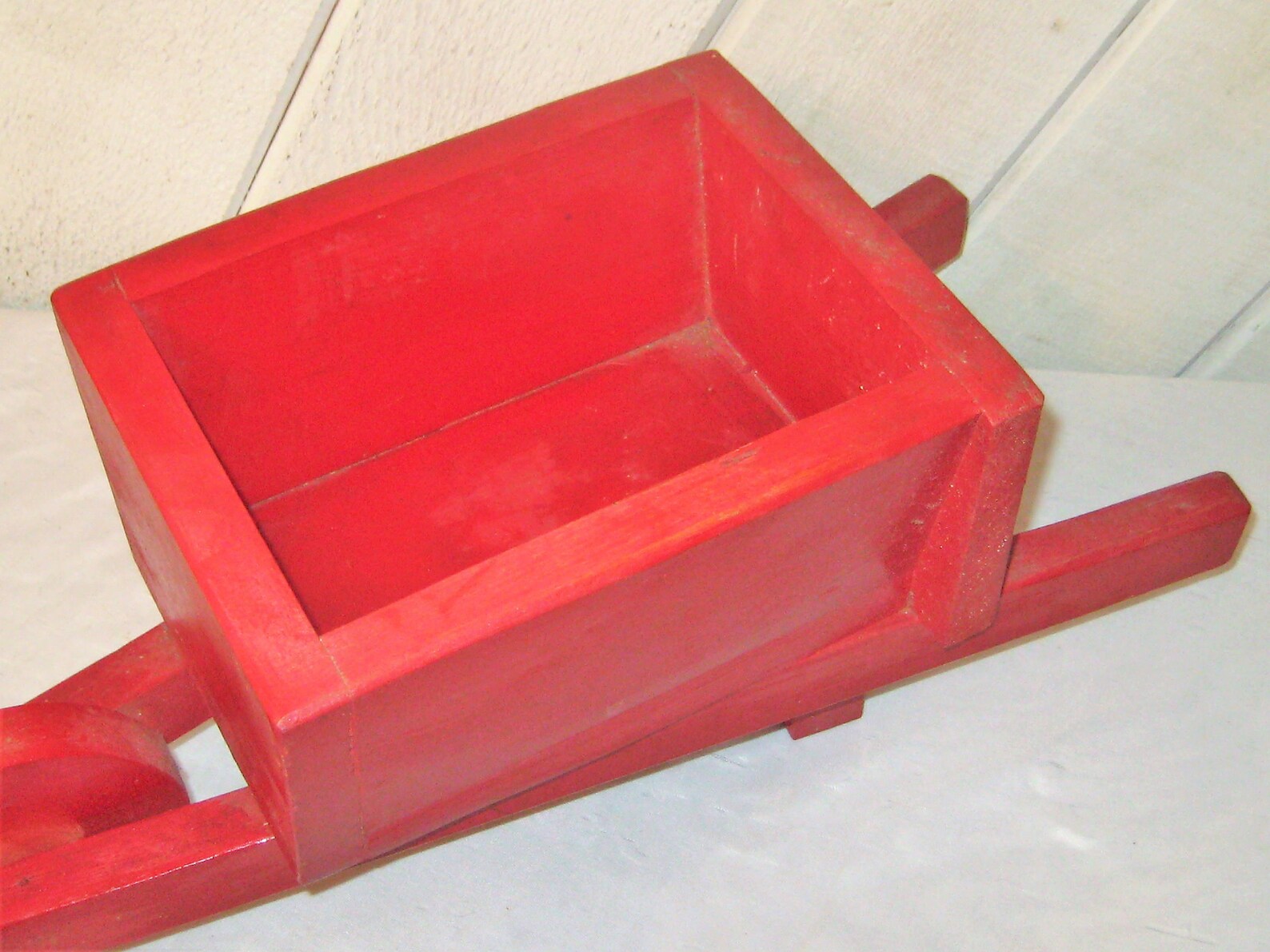 Small Red Wood Wheel Barrel, Outdoor Planter, Porch Decor, Solid Wood ...