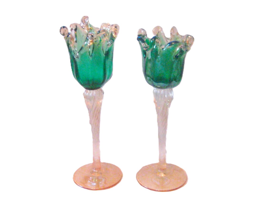Vintage Murano Italian Glass Vases, Blown Glass Pedestal Stemmed Bowls ...