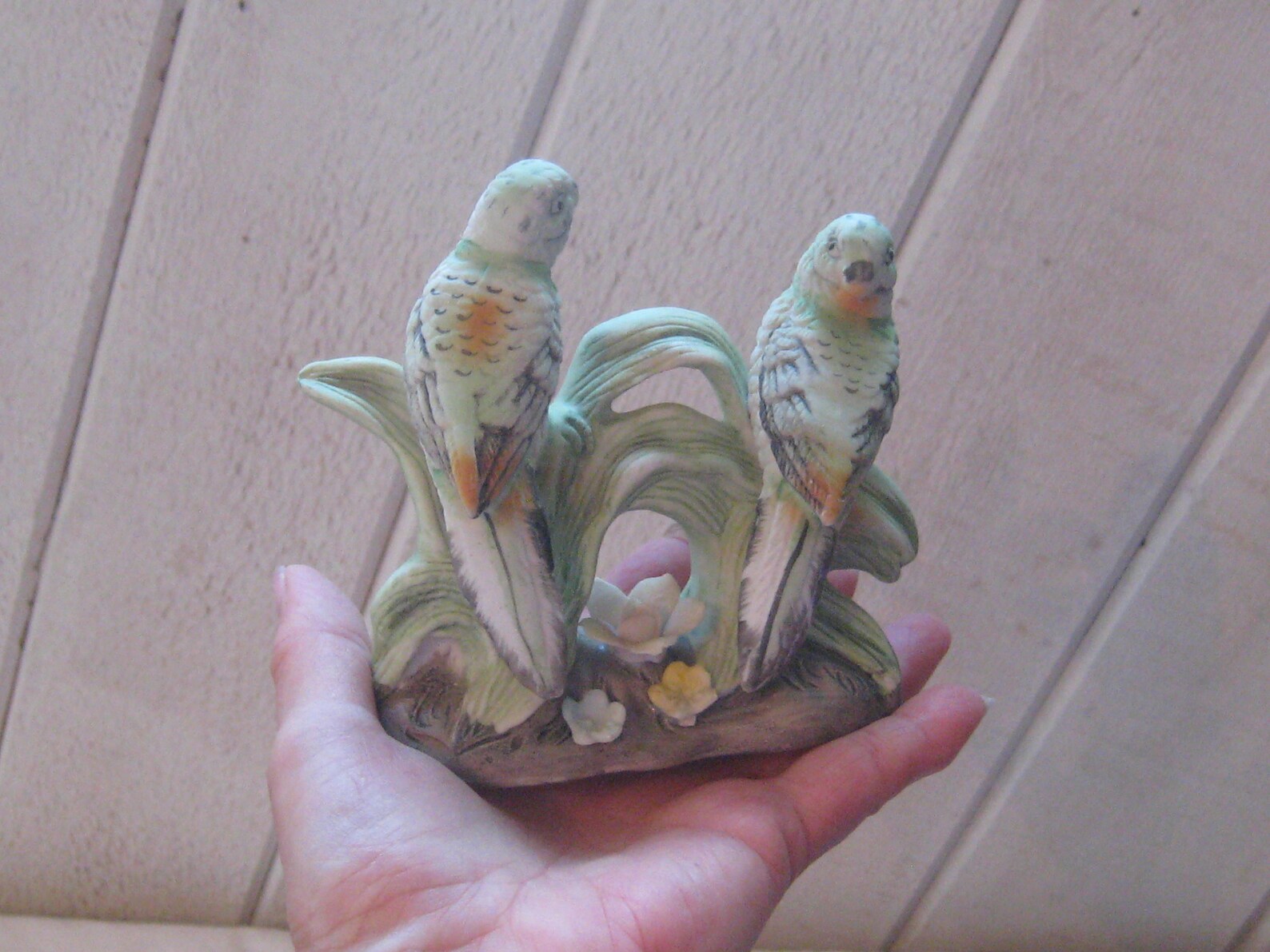 Vintage Porcelain Parakeet Statue Pair of Bright Green Exotic | Etsy