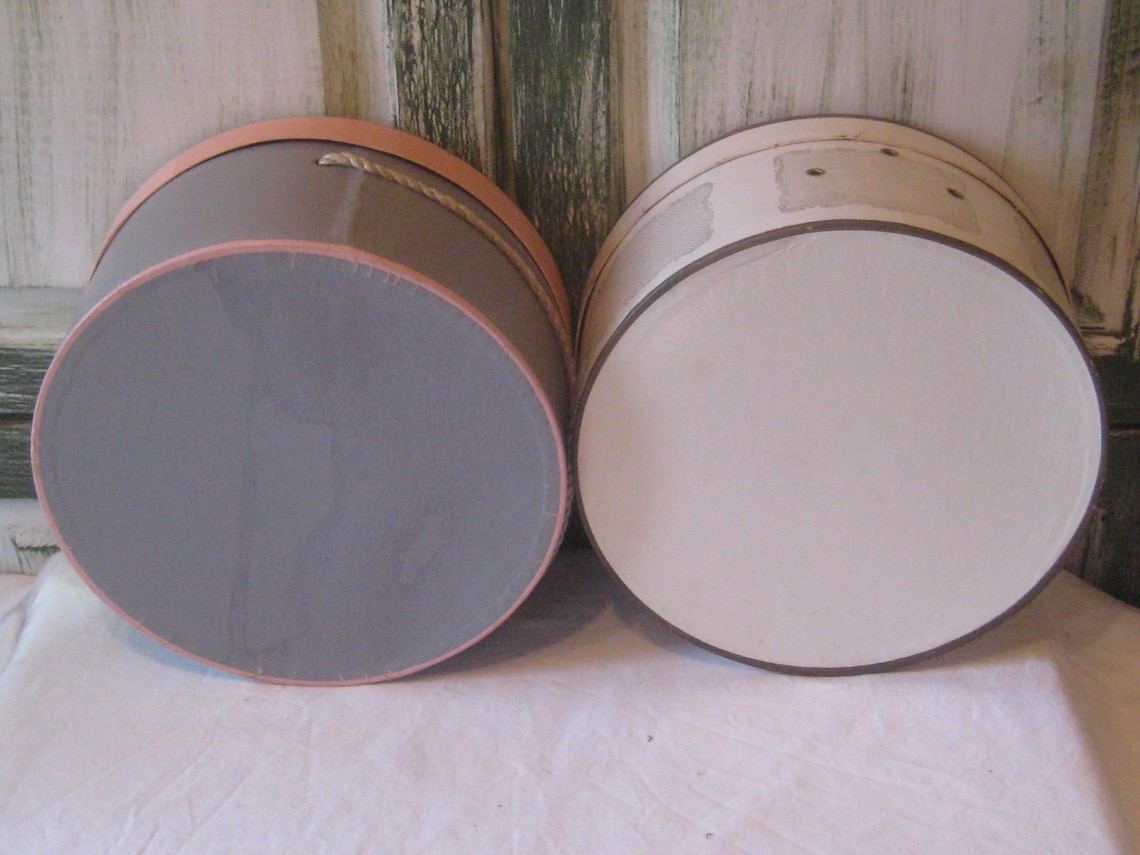 Vintage Round Cardboard Hat Box, Ivory Beige Montaldo's, Pink Gray ...