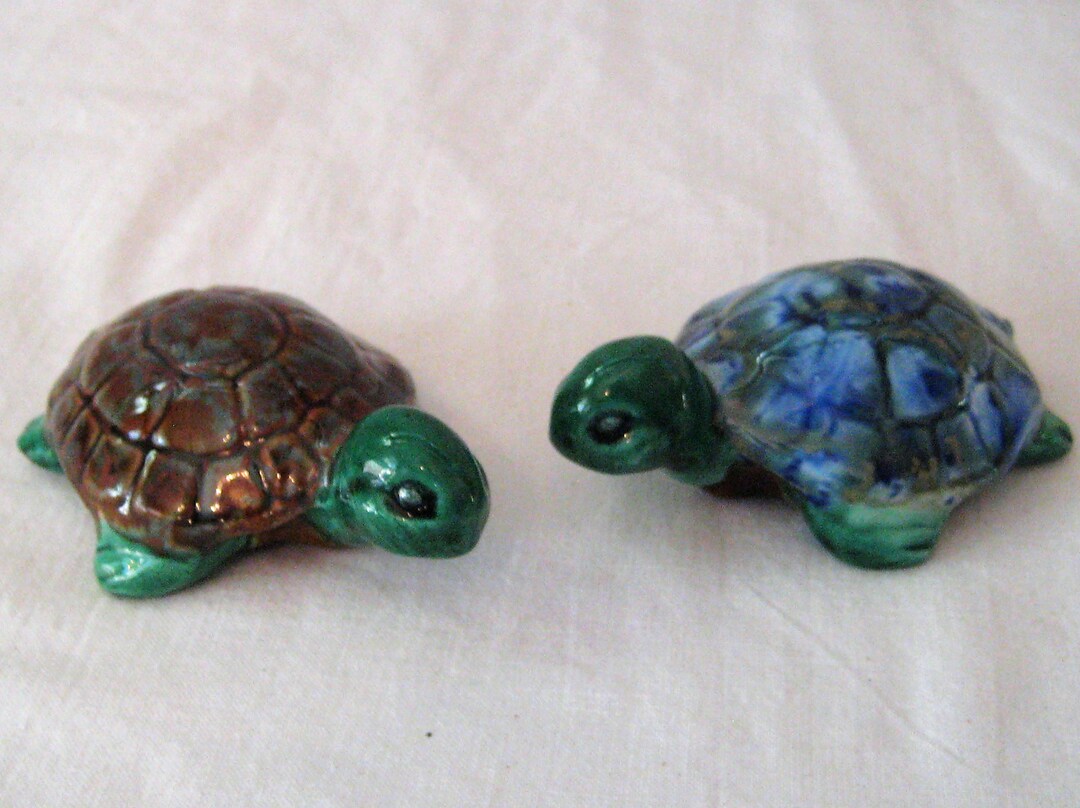 Vintage Miniature Turtle Figurines, Ceramic Brown Green Blue Colorful ...