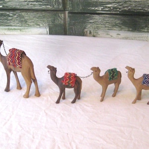 Antique Hand Carved Camels, Middle Eastern Worm Wood, Set of 4, Wooden ...