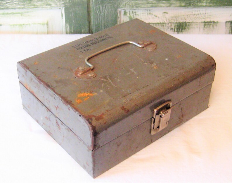 Rustic Gray Metal Tool Box Petite Size Hinged Lid Mechanics - Etsy