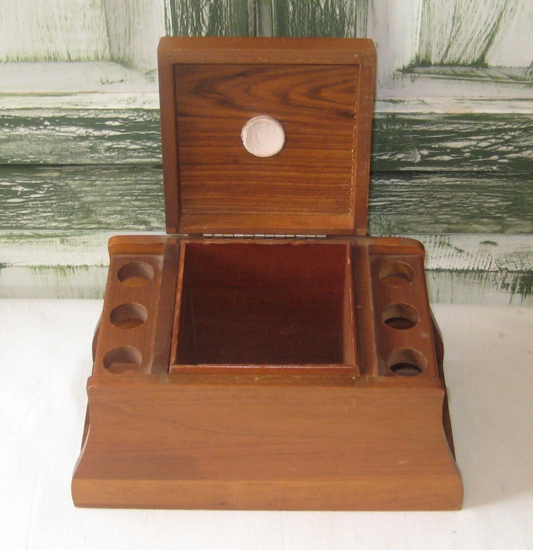 Vintage Wood Pipe Stand Holder, Walnut Wood Tobacco Humidor, 6 Pipe ...