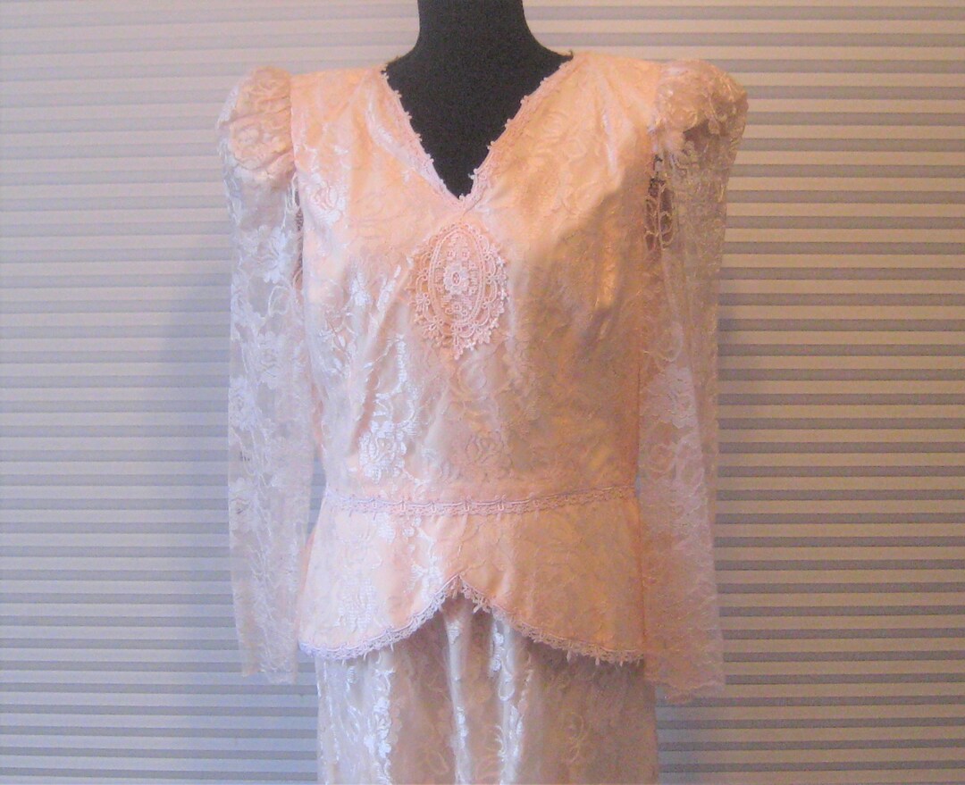 Vintage Pink Lace Suit, Blouse Skirt, 80s, Mother of the Bride Dress ...