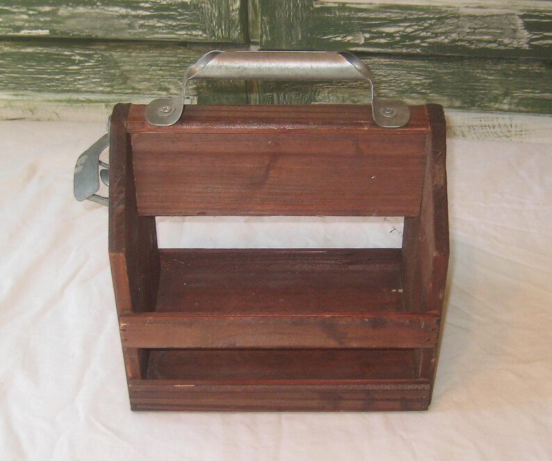 Vintage Wooden Caddy With Bottle Opener, Brown Wood Beverage Caddy, Man ...