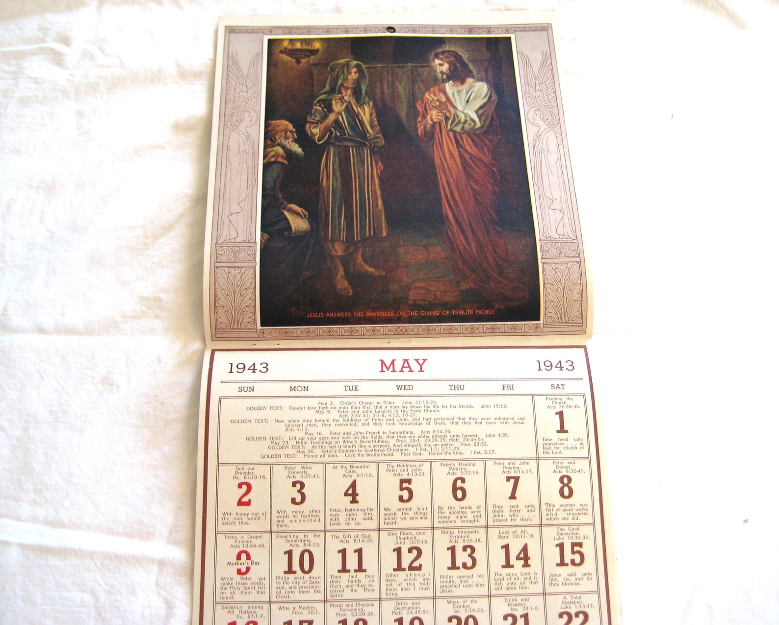 Vintage 1943 Religious Wall Calendar, Bible Quotes, Many Pictures Jesus ...