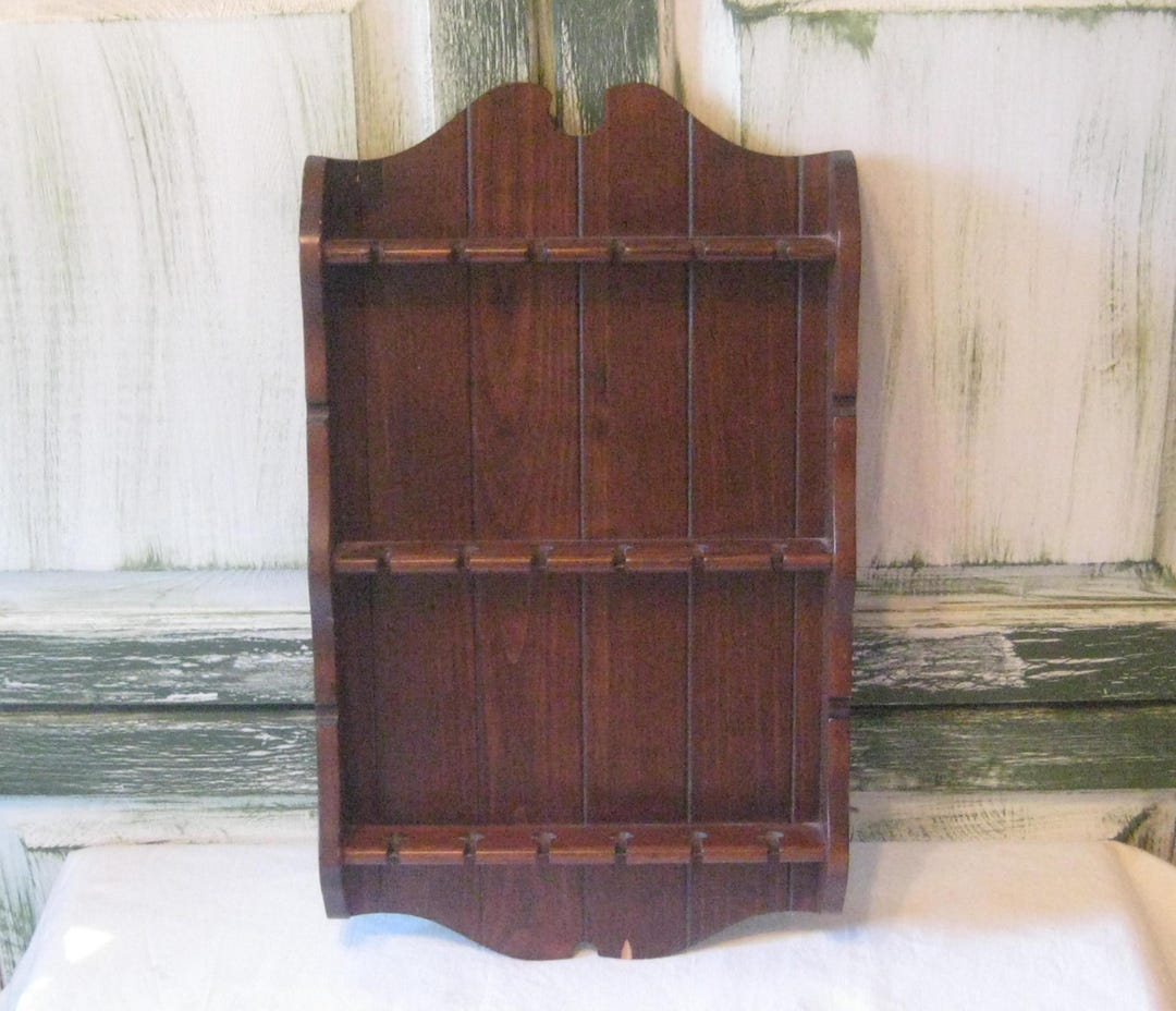 Vintage Brown Wood Souvenir Teaspoon Rack, Holds Regular Sizes, MCM Mid ...