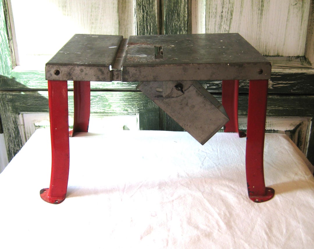 Vintage Industrial Foot Step Stool, Gray Galvanized Aluminum, Red Metal ...