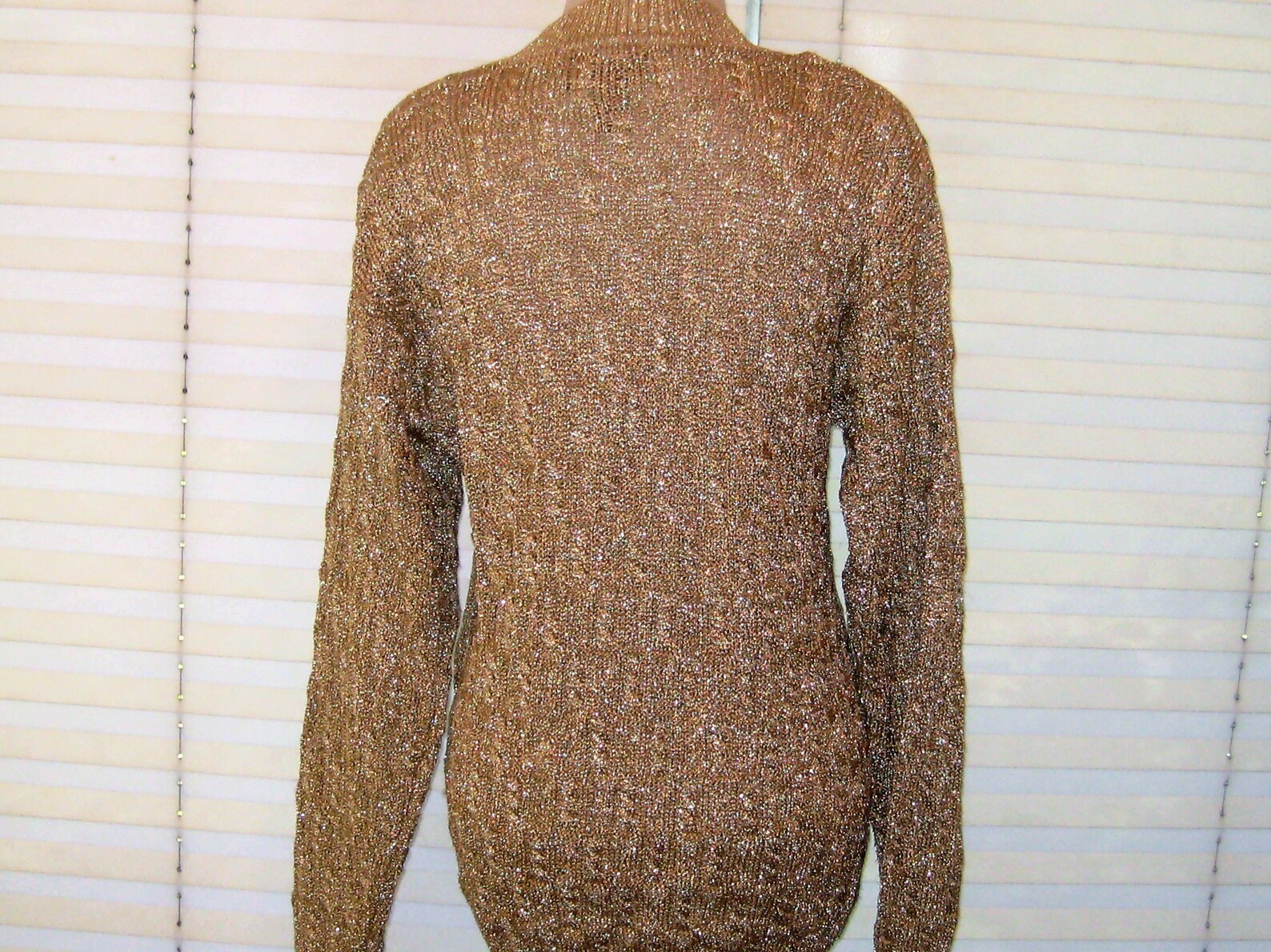 Vintage Gold Tunic Sweater, Long Knitted Pull Over Sweater, High Turtle ...