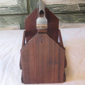 Vintage Wooden Caddy With Bottle Opener, Brown Wood Beverage Caddy, Man ...