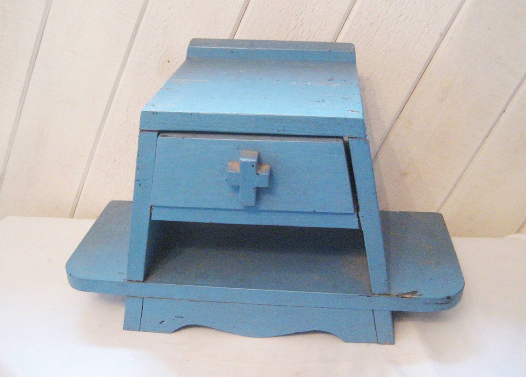 Rustic Blue Box With Drawer, Antique Hand Made Shoe Shine Box, Wood ...
