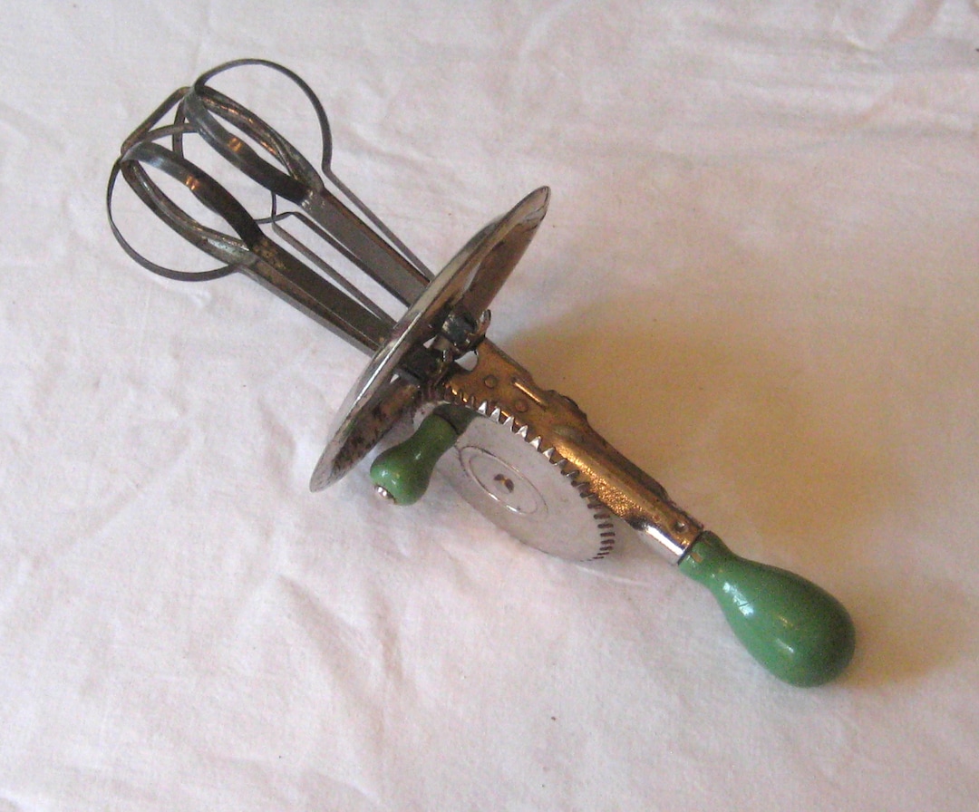 Antique Hand Crank Beater Mixer, Mint Green Wood Handles, Patent 1923 ...