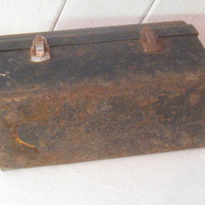 Antique Domed Black Metal Lunch Box, Hinged Lid, Rustic Industrial Mid ...