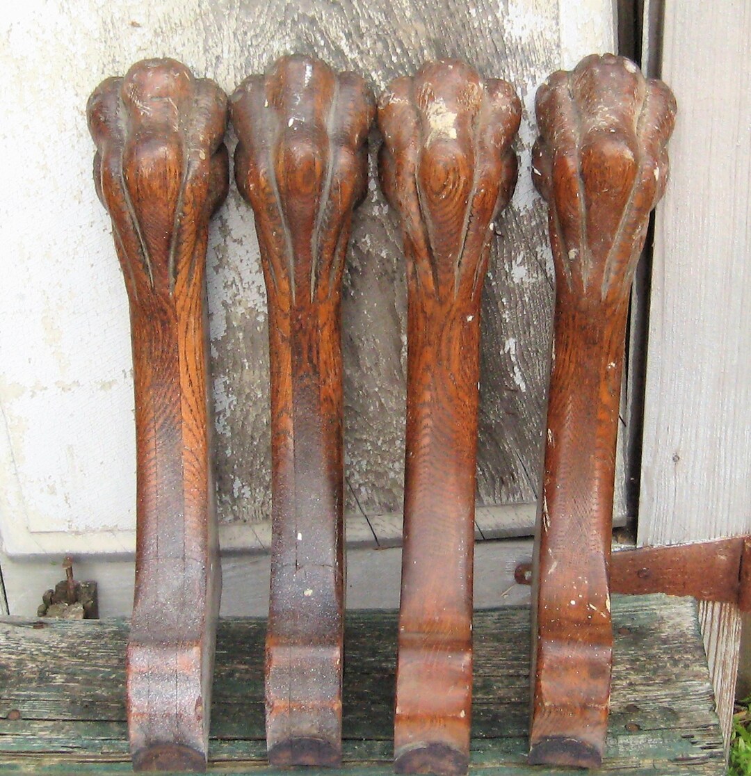 Vintage Set of 4 Lion Claw Lion Table Legs, Solid Oak Carved Repurposed ...