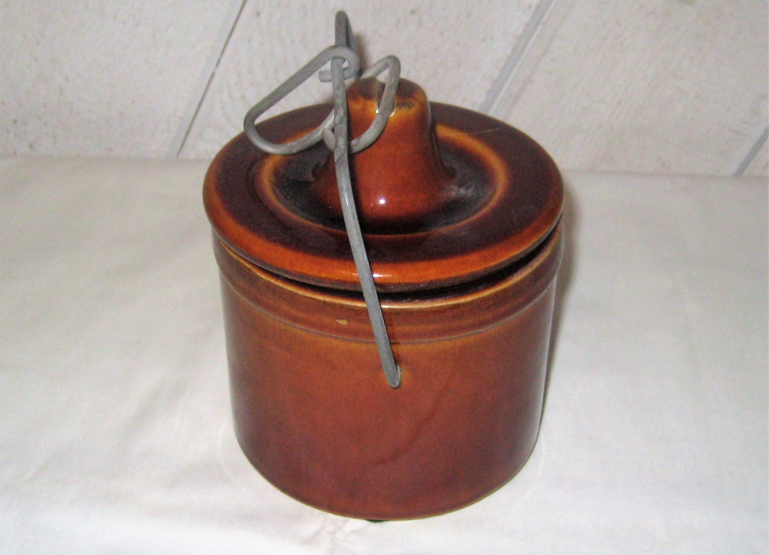 Brown Glazed Jar, Locking Lid Stoneware Jar, Storage Crock Jar, Mid ...