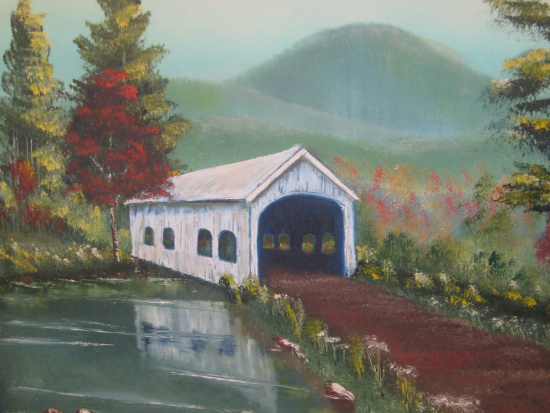 Vintage Signed Painting Covered Bridge Country Scene - Etsy