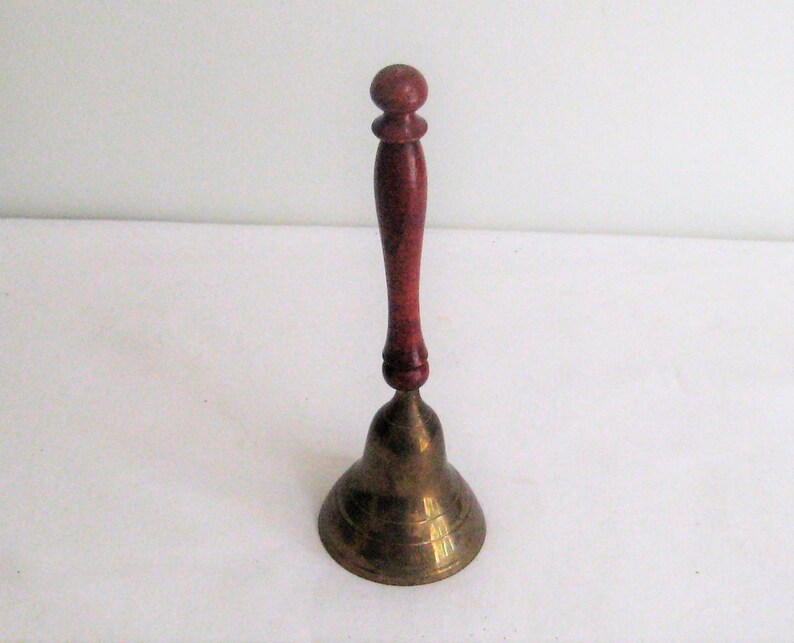 Large Brass Bell With Wood Handle Dinner Bell Tarnished - Etsy