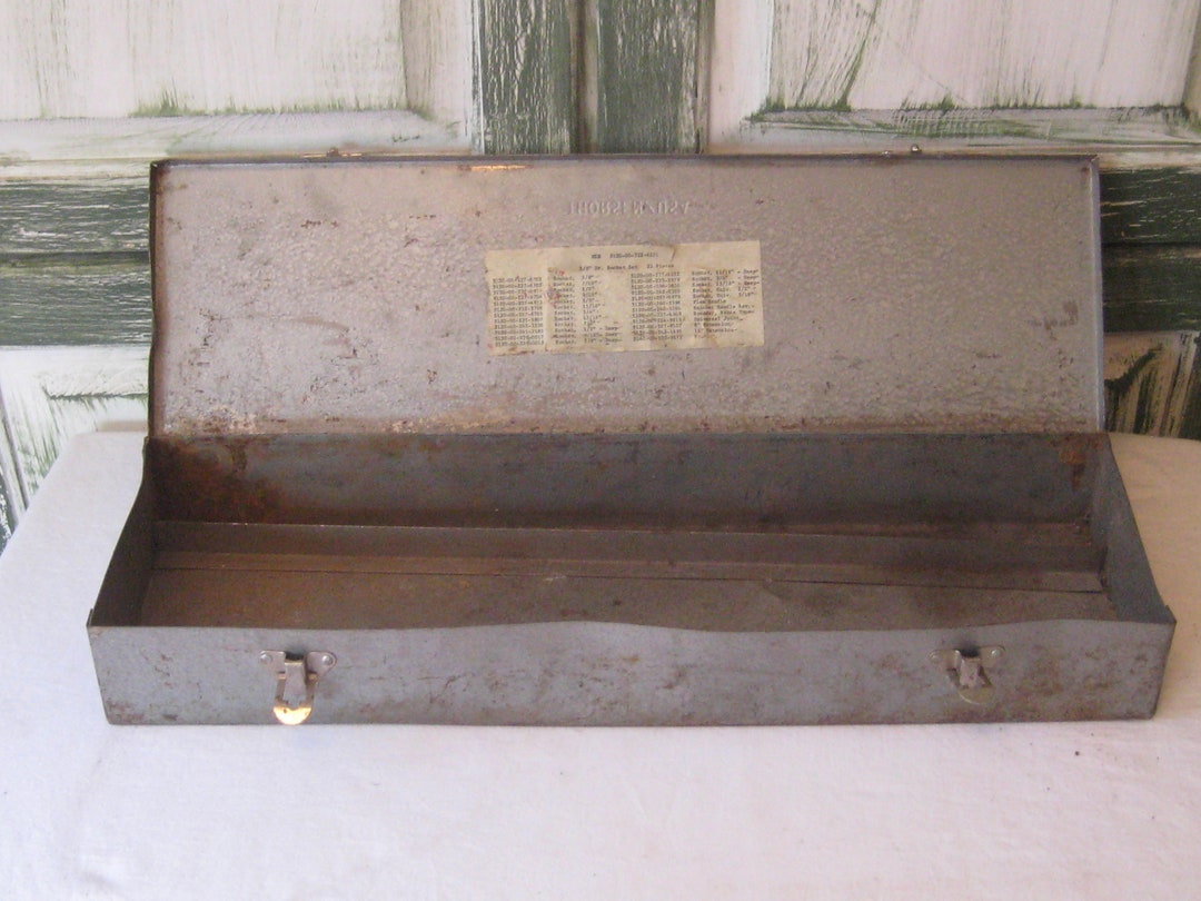 Long Narrow Metal Tool Box, Rustic Distressed, Primitive Thin Box ...