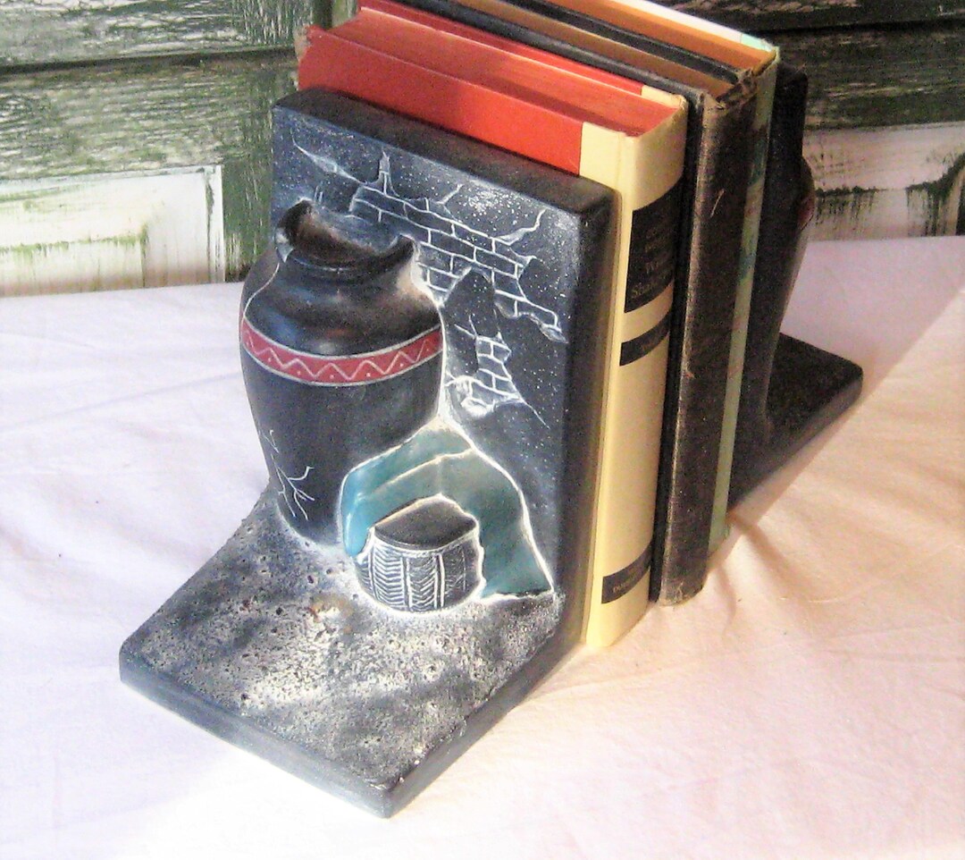 Vintage Plaster Bookends, Southwest Southwestern Dark Gray Black, Faux ...