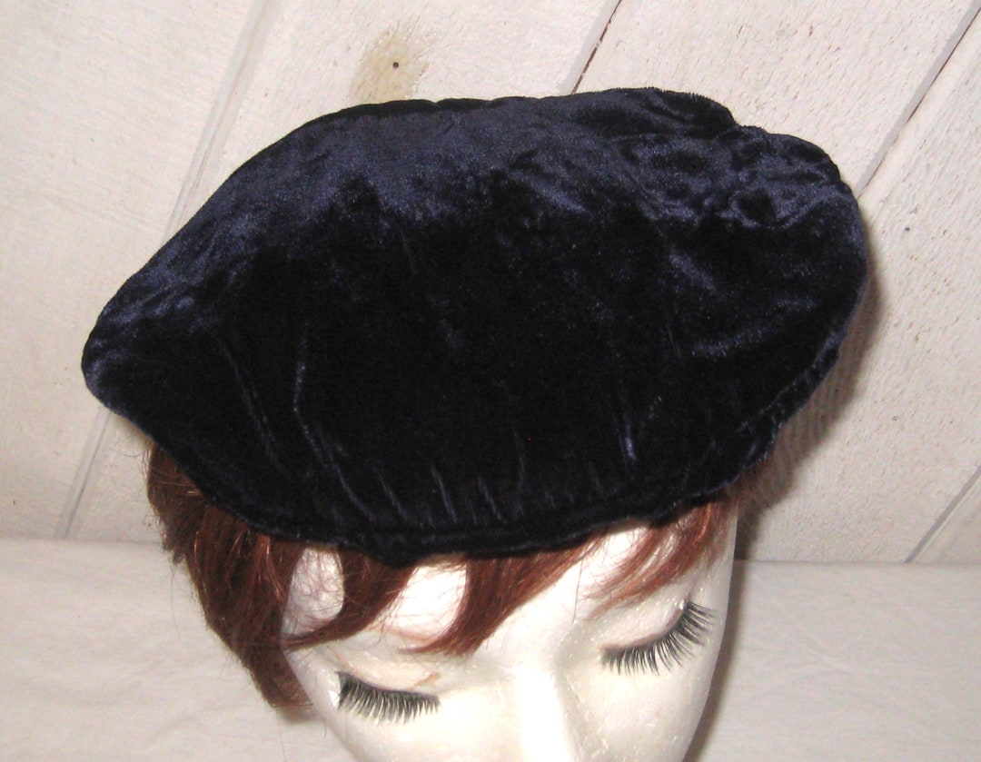 Antique Navy Blue Velvet Beret, Joseph Thorne Co, Cobalt Dark Navy Blue ...
