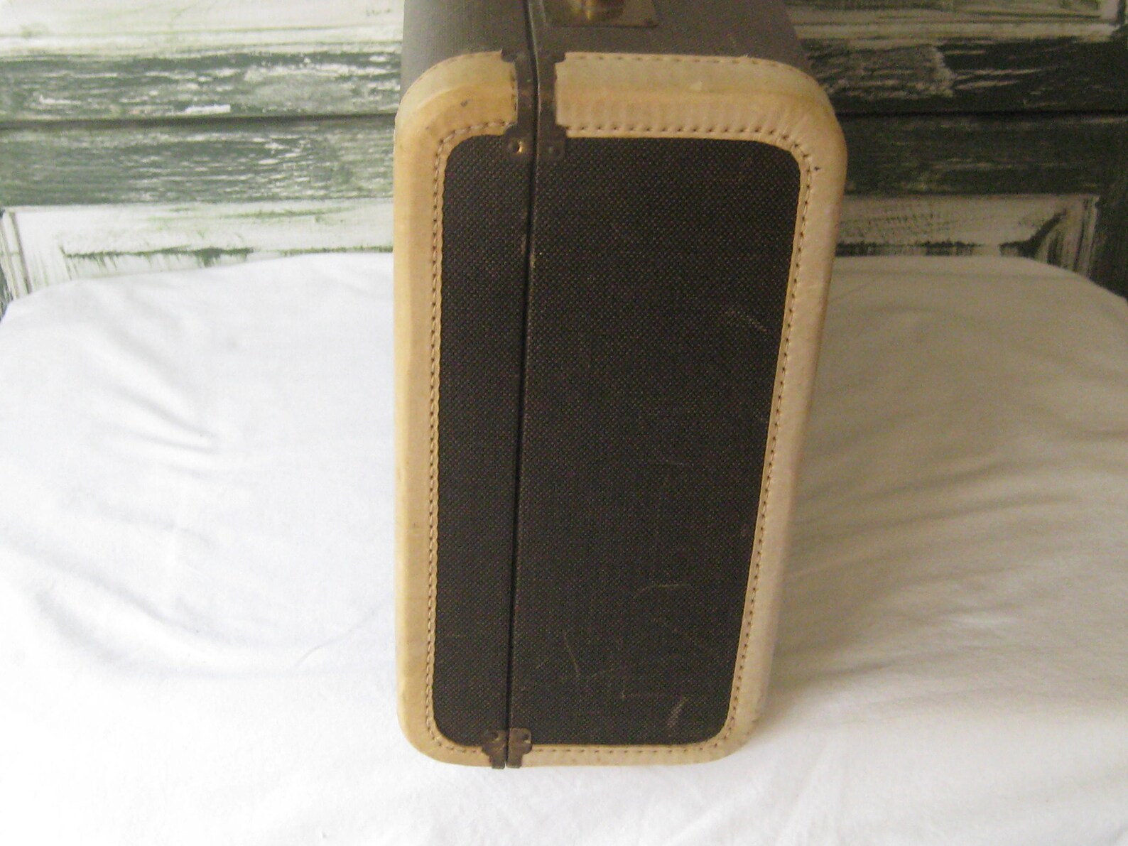Antique Leather Bound Edge Suitcase, Train Case, Carry on Luggage ...