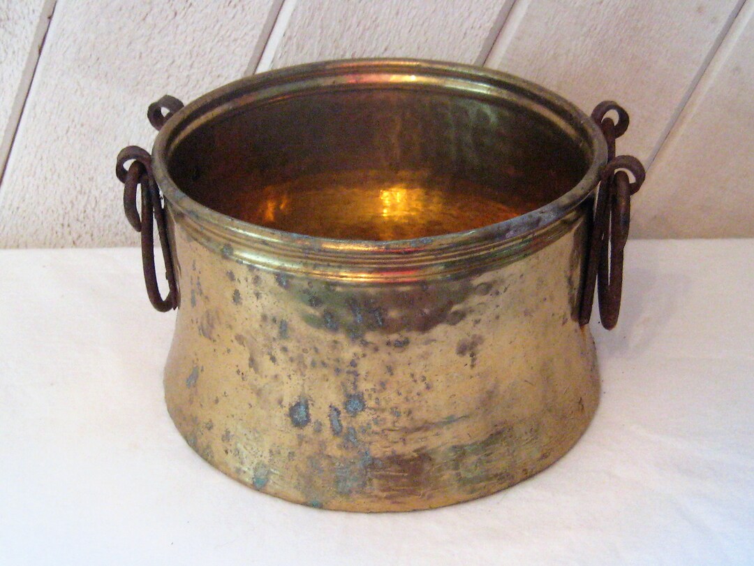 Decorative Brass Indoor Planter, Rusty Handles, Hammered Brass ...