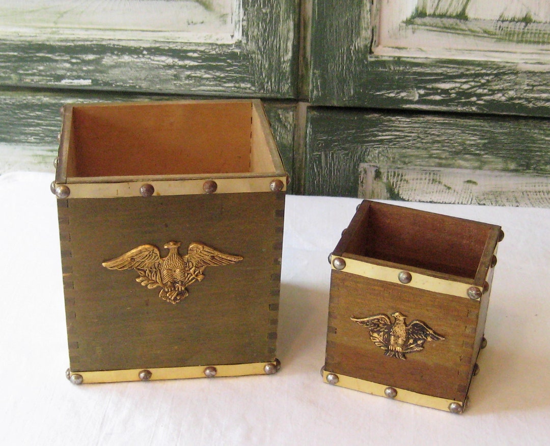 Vintage Wood Boxes With Eagle Emblem Nail Head Trim, Pair of Wood Boxes ...