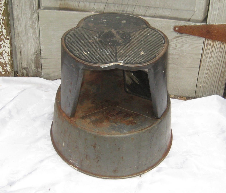Rustic Step Stool Round Metal Step Stool on Wheels Kik Step - Etsy