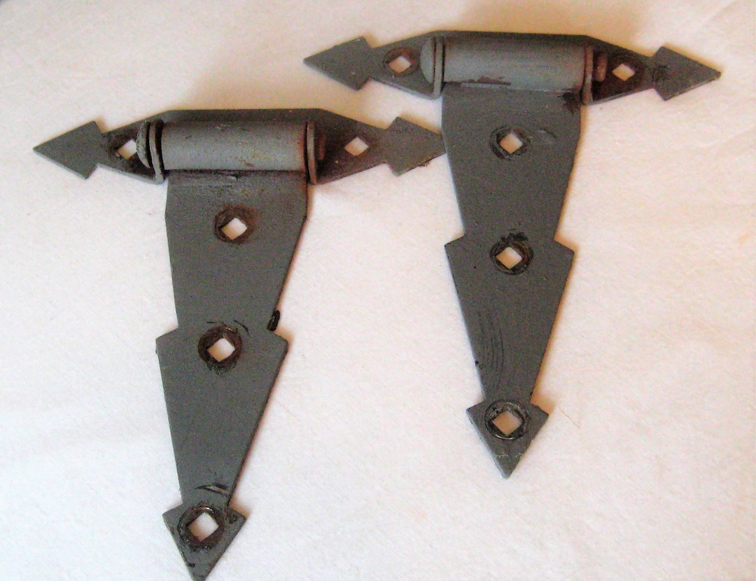Pair of Large Antique Metal Door Hinges, Gray, Ornate Decorative ...