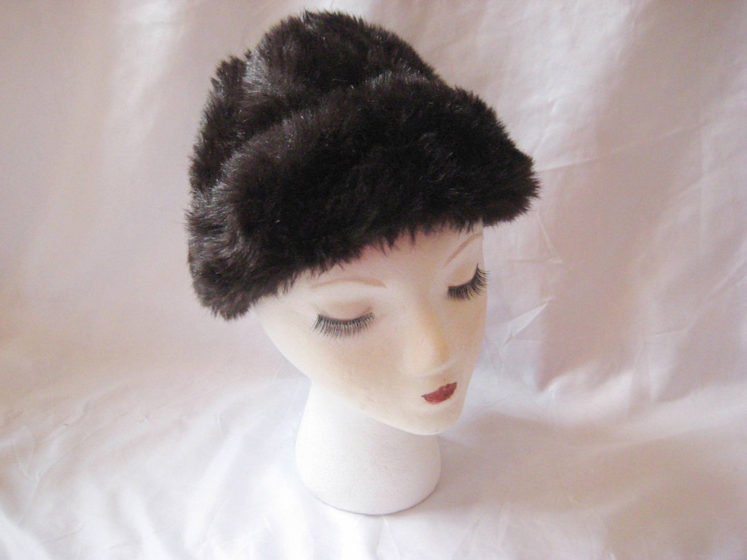 Fake Fur Black Hat, Faux Fur Hat, Fake Mink Cloche Hat, Winter Fur Hat ...