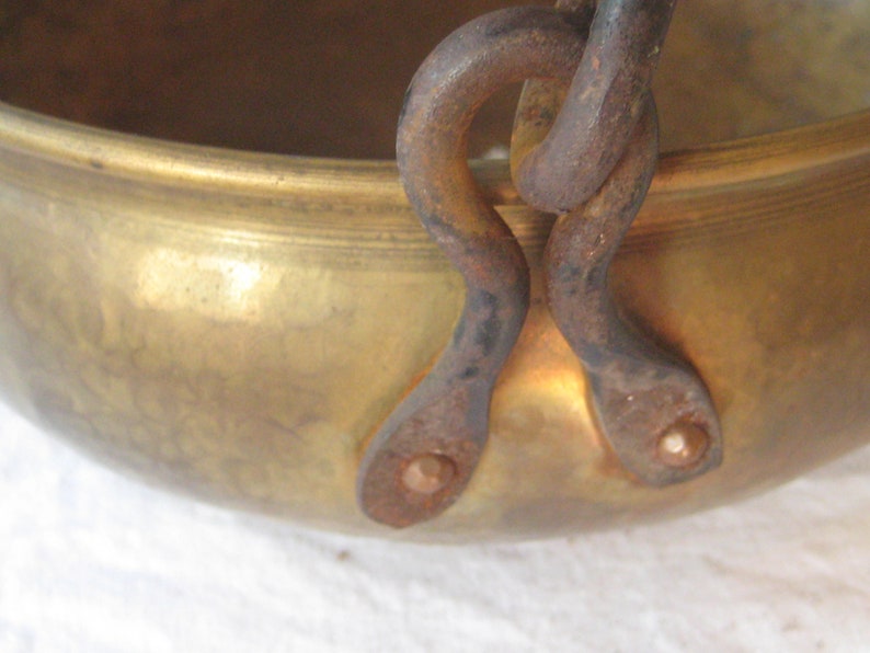 Antique Hammered Brass Indoor Planter, Metal Pot With Folding Center ...